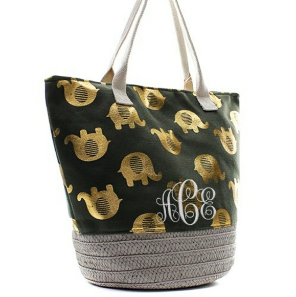 Bags | Ivory Canvasstraw Elephant Tote Bagweekender | Poshmark